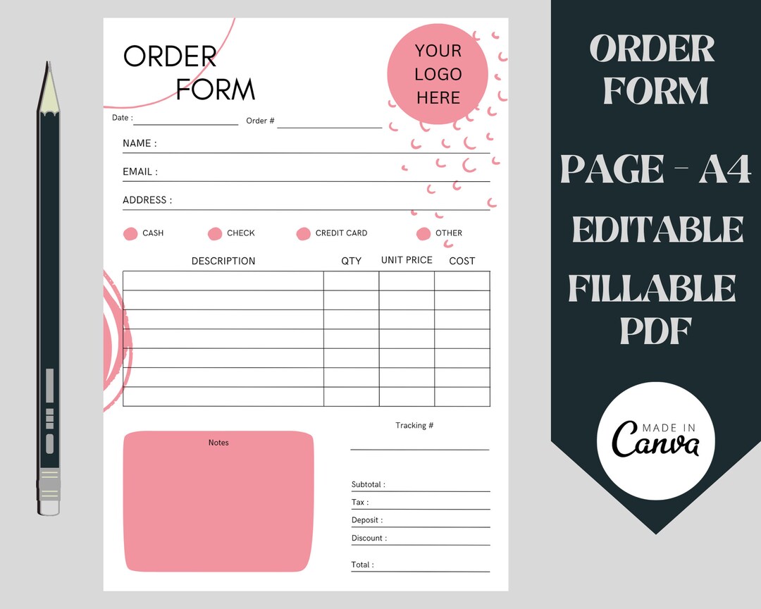 Order Form Printable, Cake Order Form Editable, Cookie Order Form, Small Business Forms Business ...