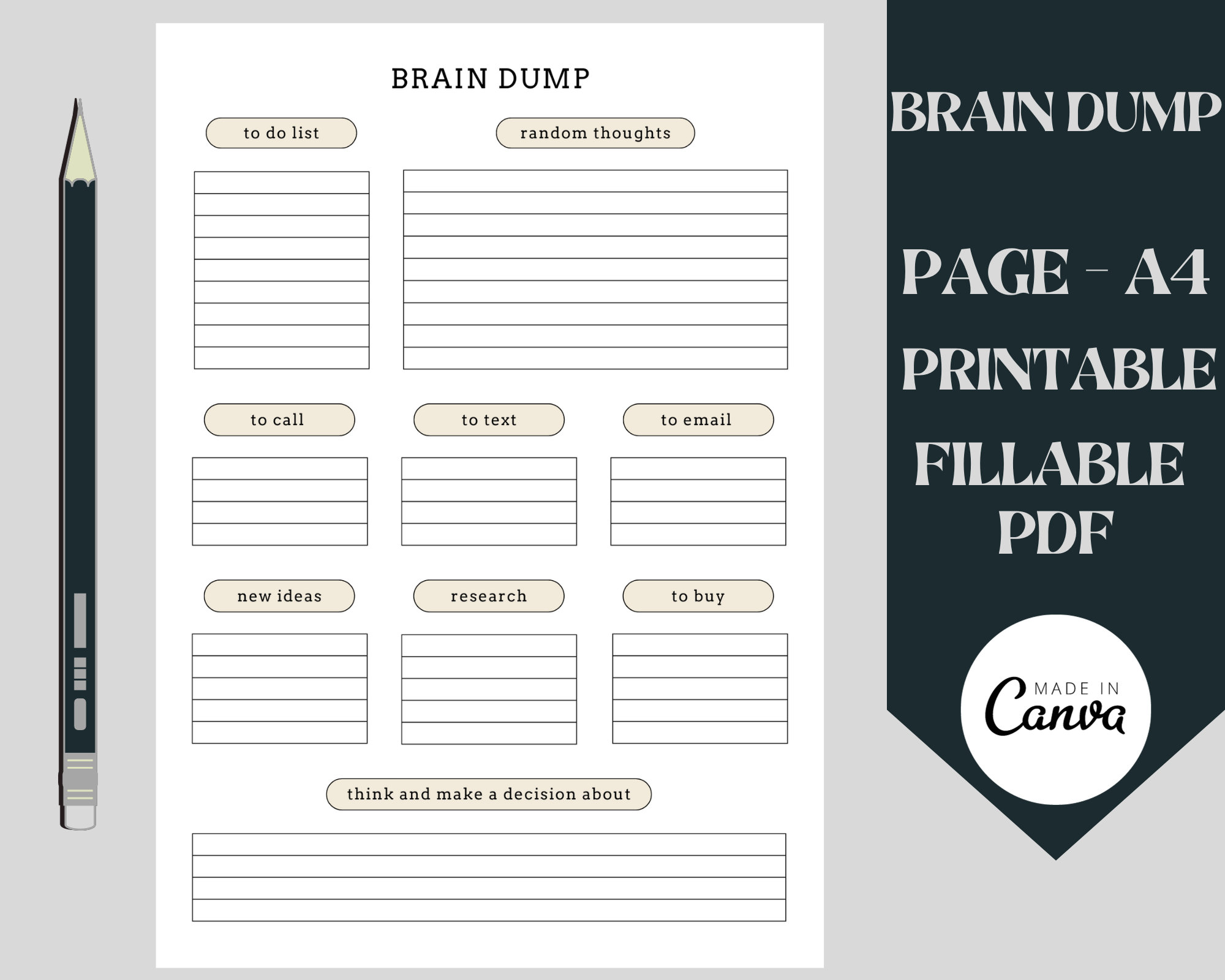 Brain Dump, Brain Dump Planner, Printable Brain Dump, Brain Dump ...
