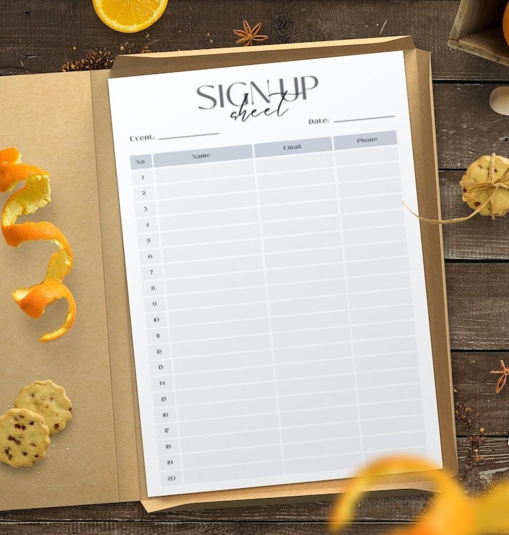 Sign up Sheet, Sign in Sheet, Potluck Sign Up, Food Sign up Sheet ...
