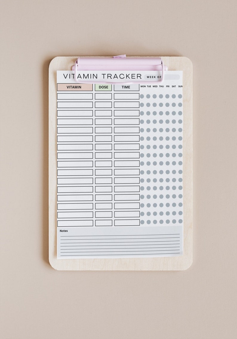 Vitamin Tracker Printable, Fitness and Health Planner, Vitamin İntake ...