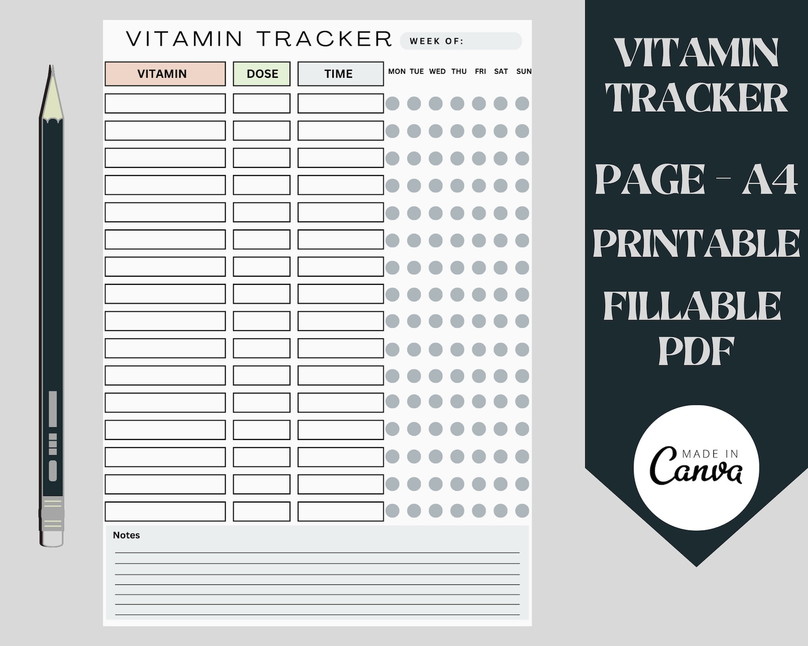 Vitamin Tracker Printable, Fitness and Health Planner, Vitamin İntake ...
