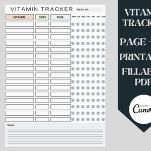 Vitamin Tracker Printable, Fitness and Health Planner, Vitamin İntake ...