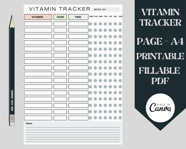 Vitamin Tracker Printable, Fitness and Health Planner, Vitamin İntake ...