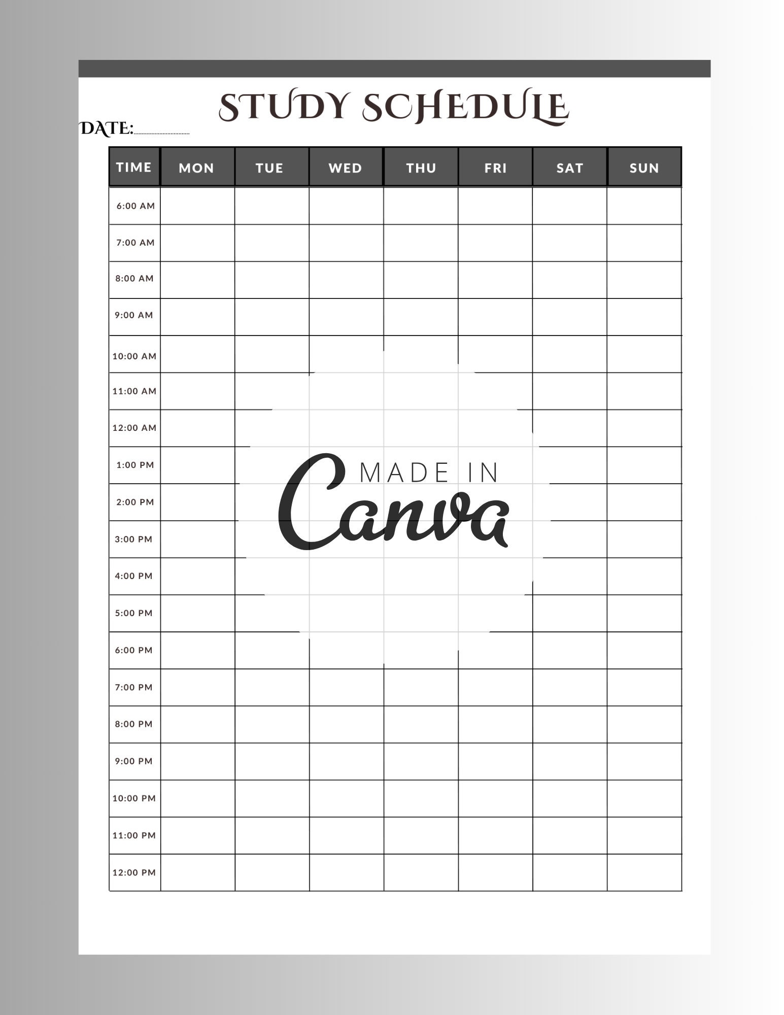 Minimalist Revision Timetable Printable Set, Hourly Agenda, Weekly ...