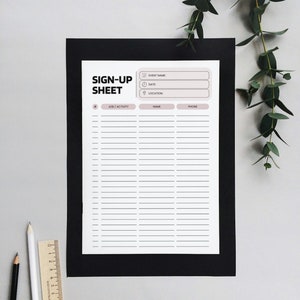 Sign up Sheet | Sign up Form | Potluck Sign up | Printable Sign up ...