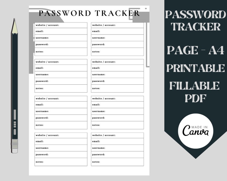 Password Tracker, Printable Password Log & Organizers, Password ...
