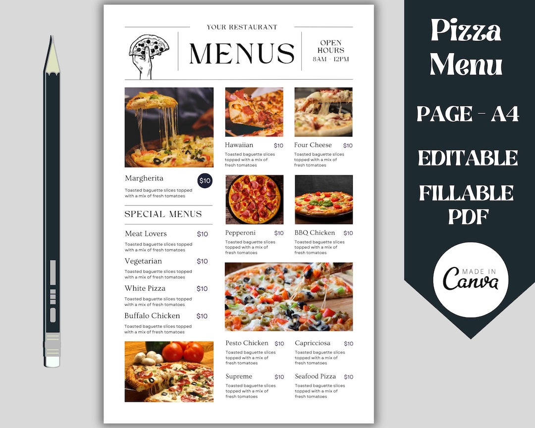 Pizza Menu, Restaurant Menu, Instant Download, Menu Template, Pizza ...