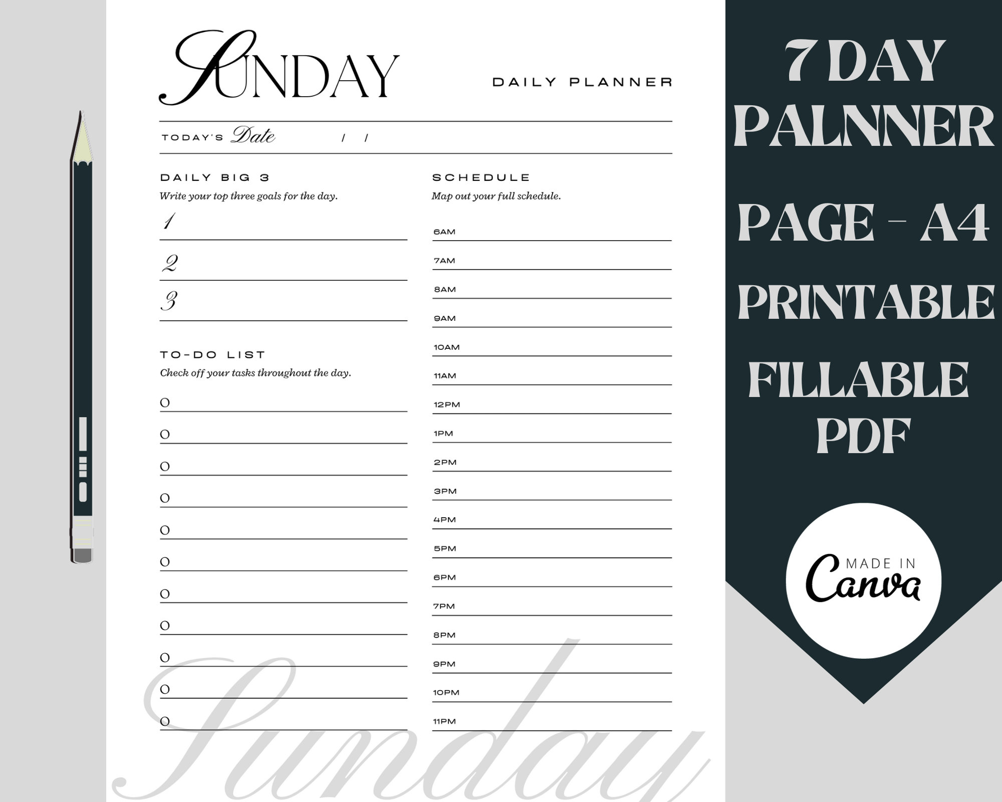 7 Day Planner Printable, Daily to Do List for Work, Weekly Planner ...