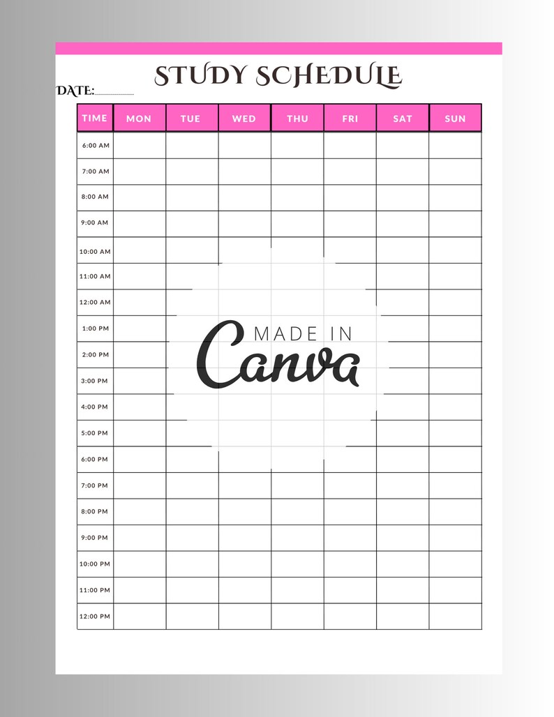 Minimalist Revision Timetable Printable Set, Hourly Agenda, Weekly ...