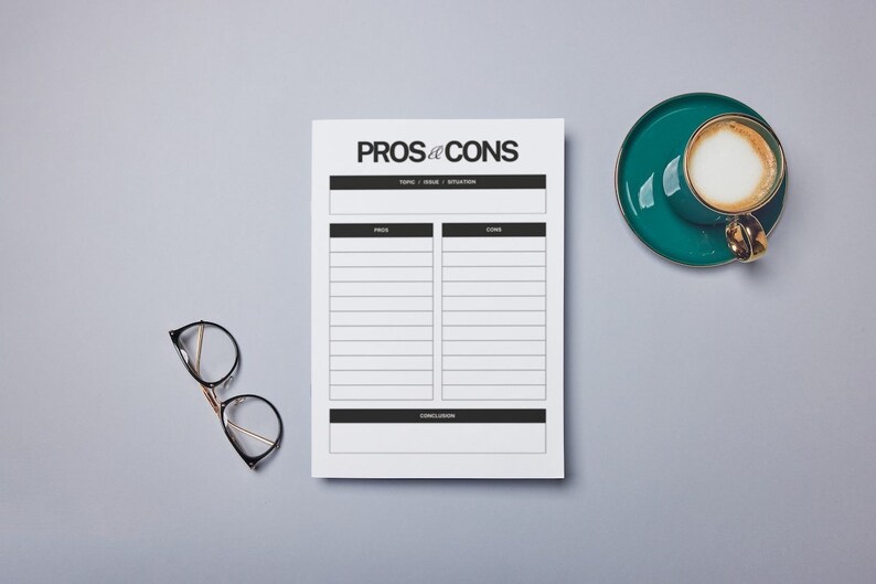Printable Pros and Cons List, Instant Download, Print at Home Planner ...