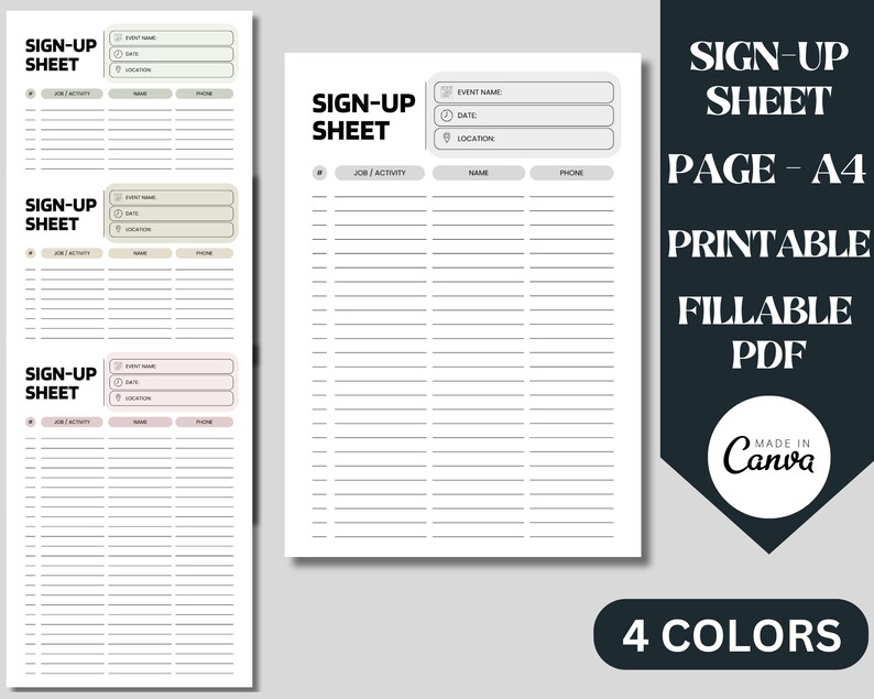 Sign up Sheet, Sign in Sheet, Potluck Sign Up, Food Sign up Sheet ...