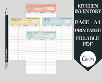 Food Inventory Tracker, Editable, Fridge, Spice Inventory, Pantry ...