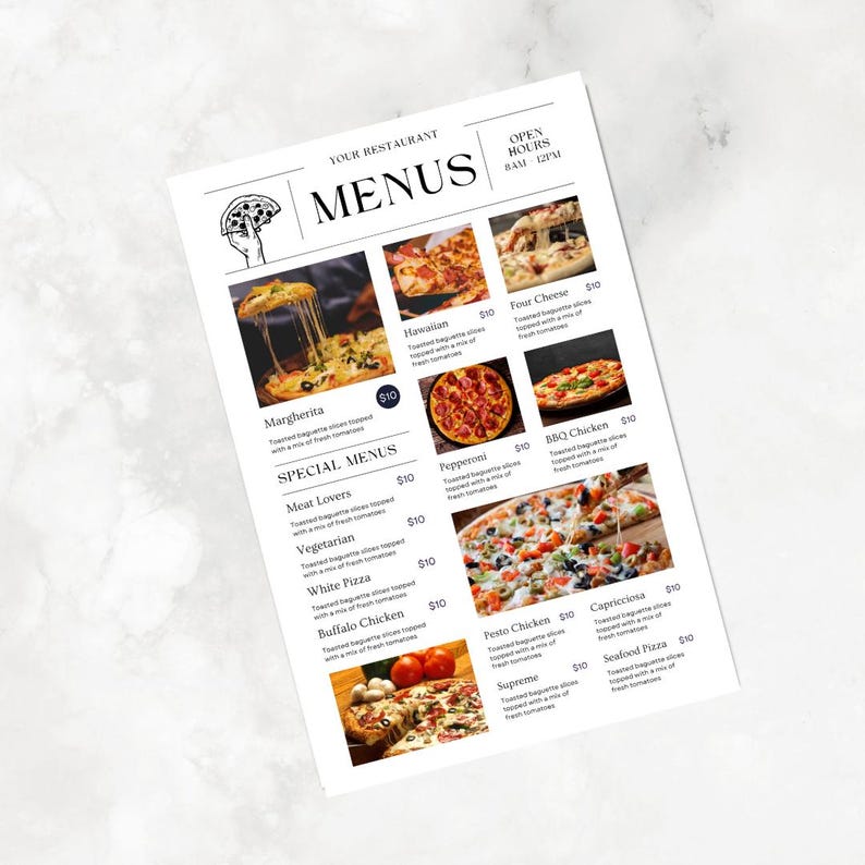 Pizza Restaurant Menu Template: Editable Canva Design (A4 PDF Download ...