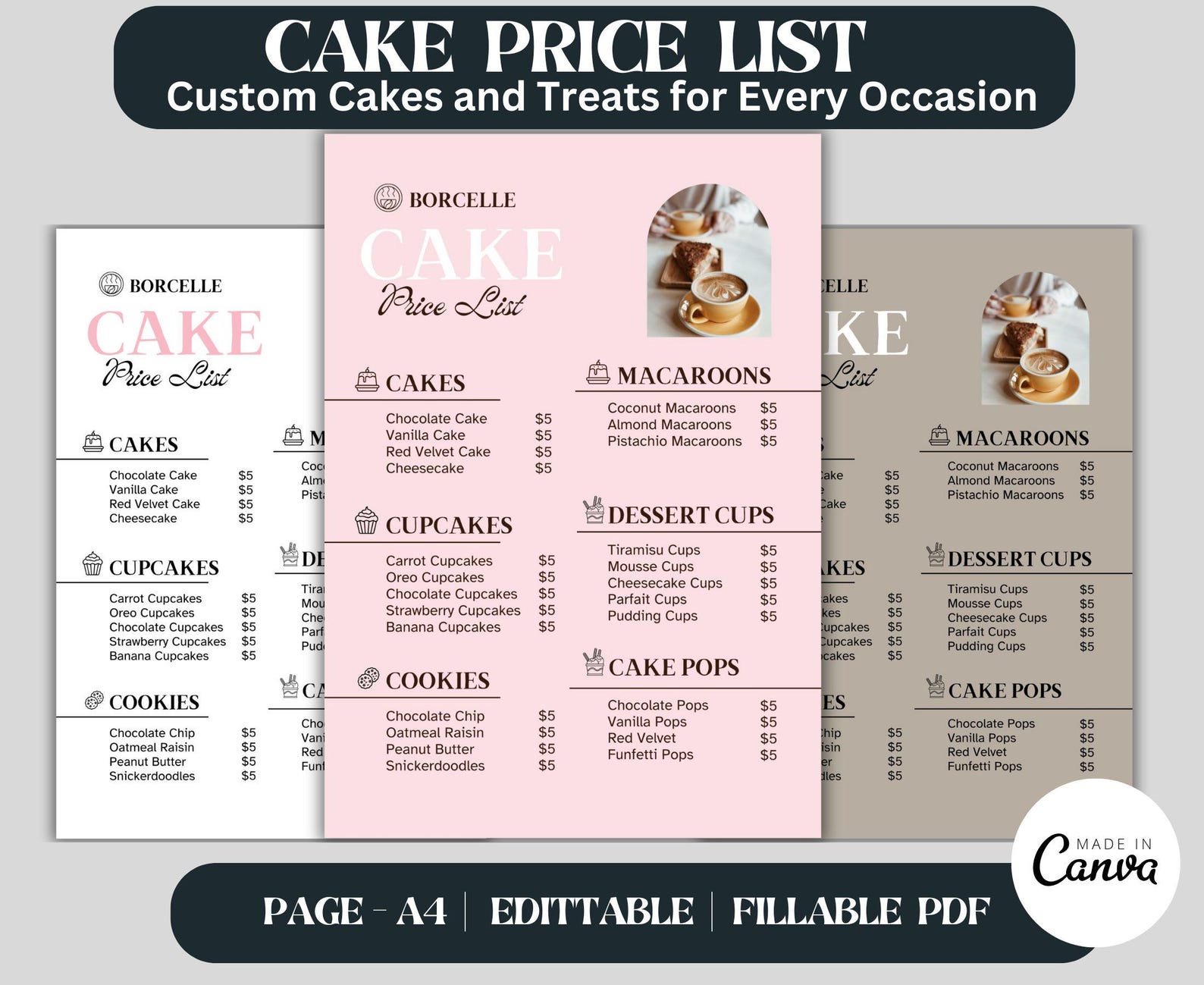 Cake Price List | Price List Template | Bakery Price List | Price List ...