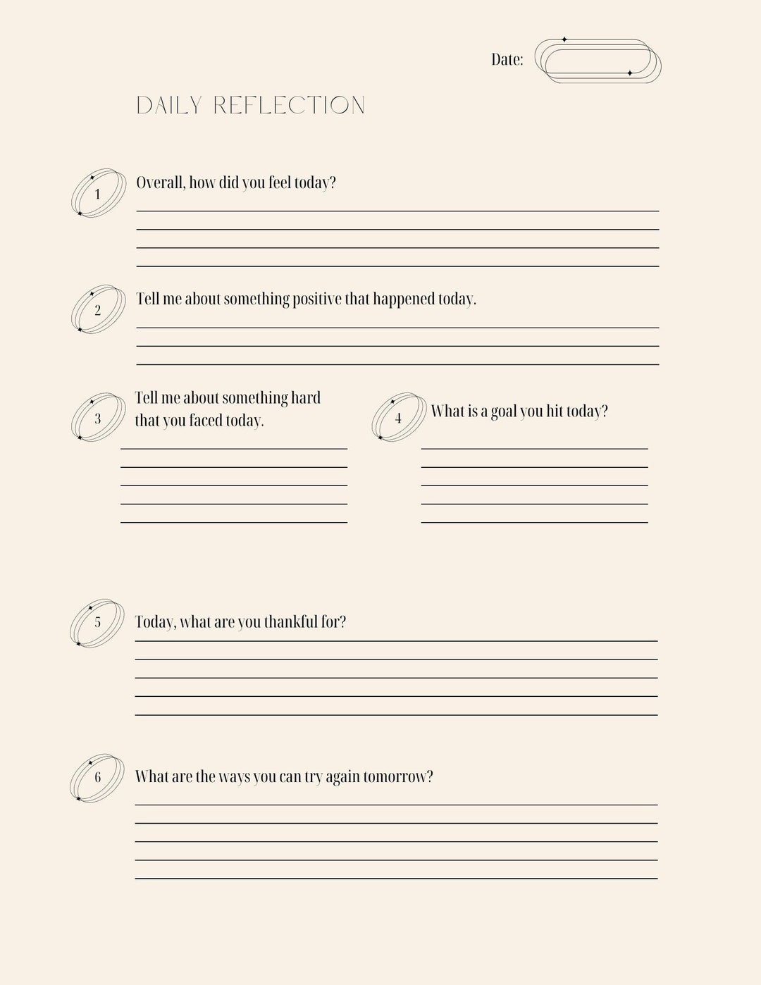 Daily Reflection, Daily Review Log, Printable Daily Summary - Etsy