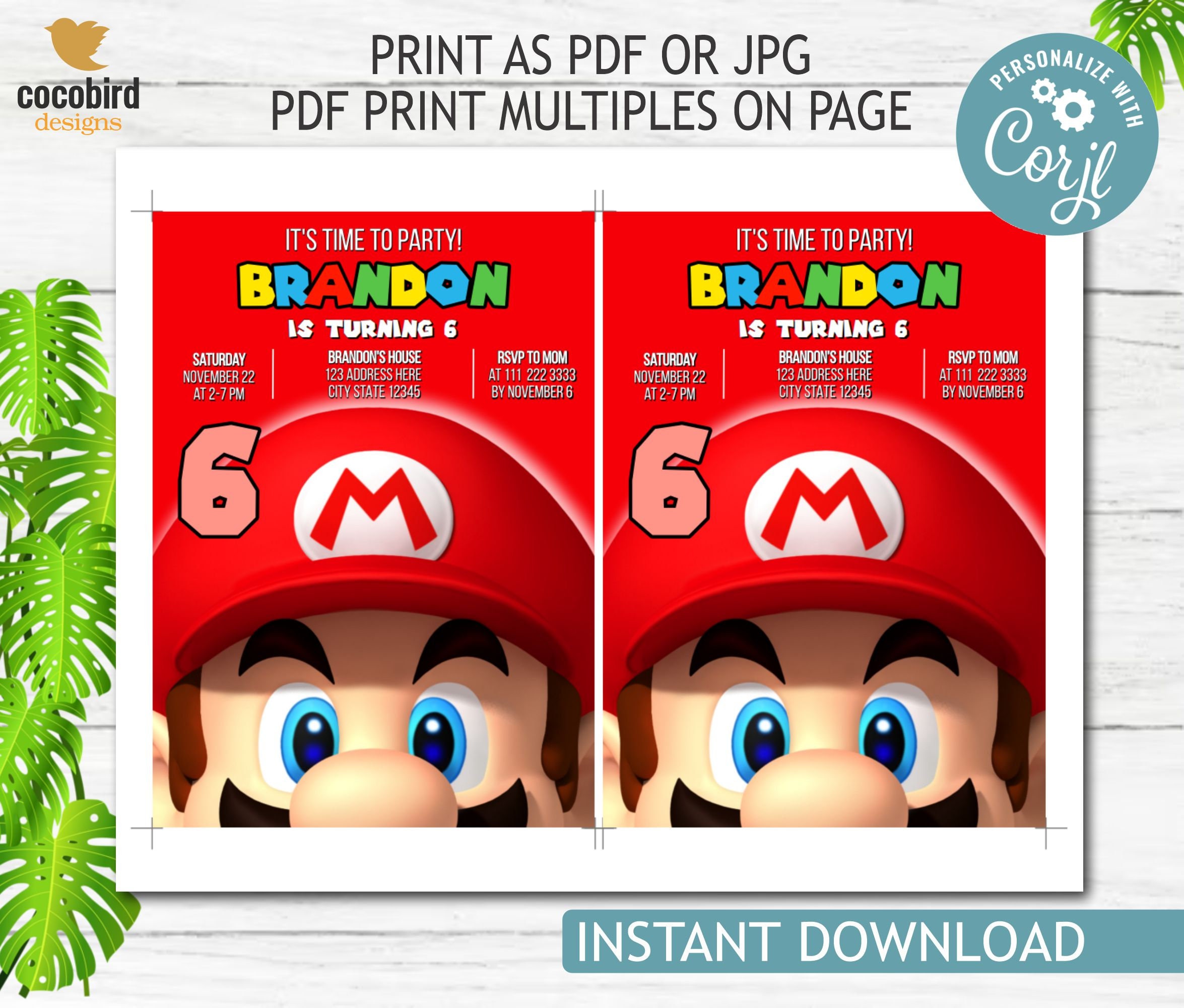 Invitación de Mario / Invitación de cumpleaños de Super Mario ...