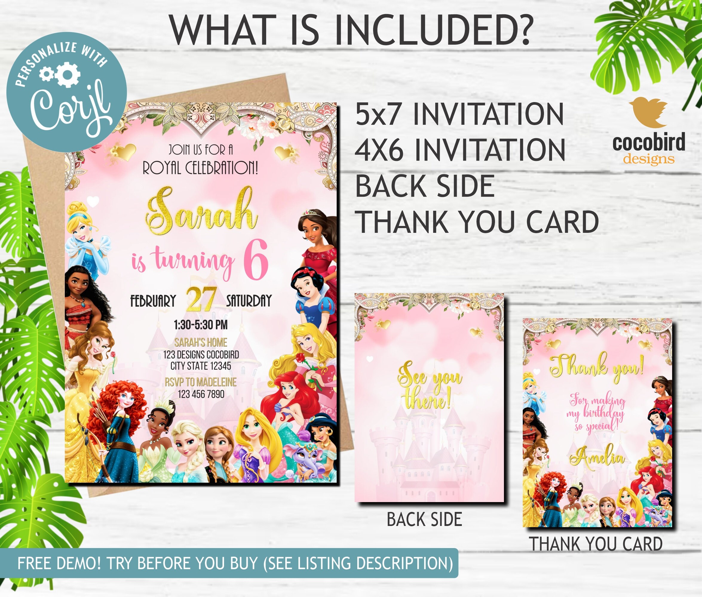 Editable 6th Princess Birthday Party Invitation Princess 6th 6 Digital ...