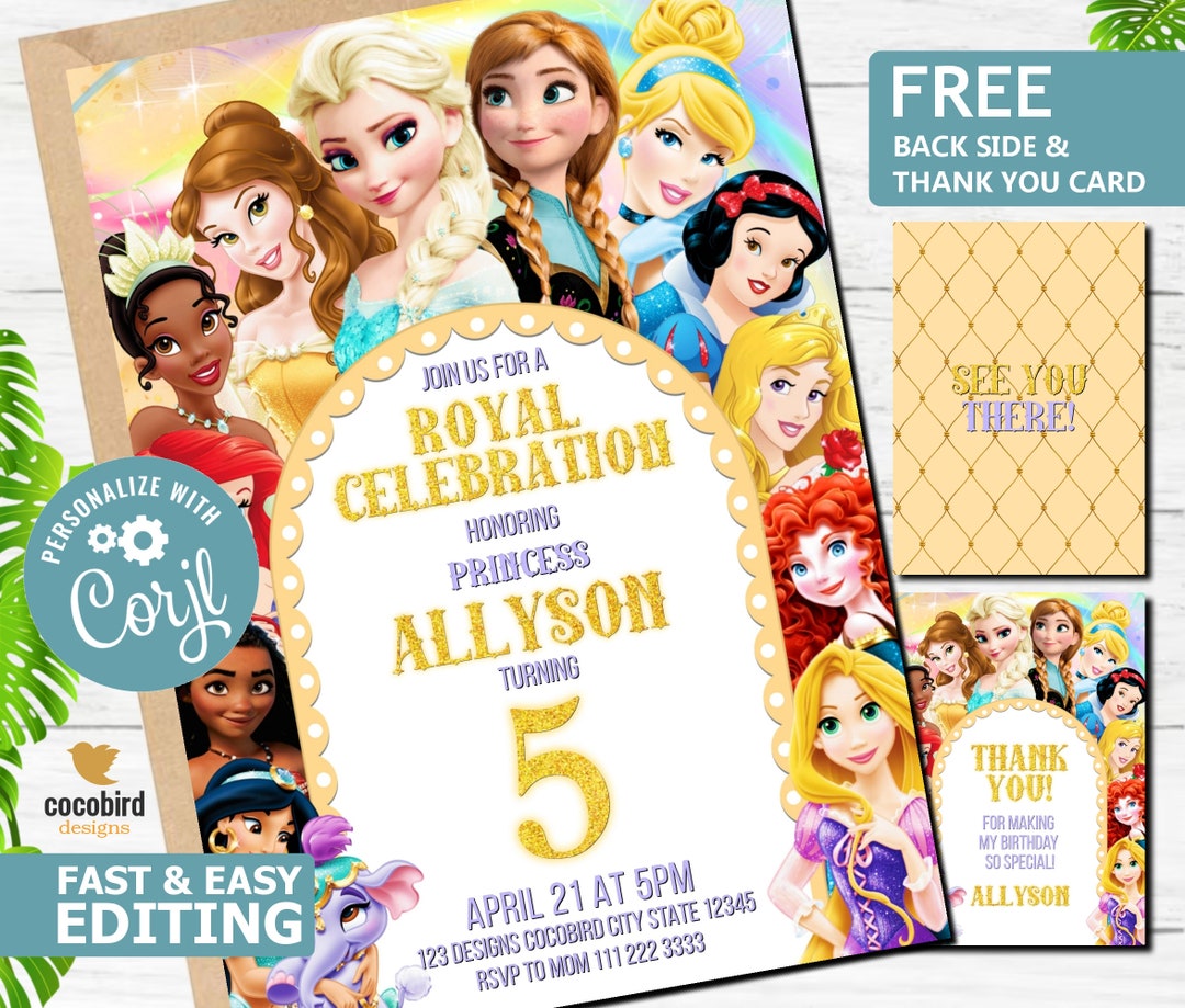 Princess Birthday Invitation | Princesses Birthday Party Invitation ...