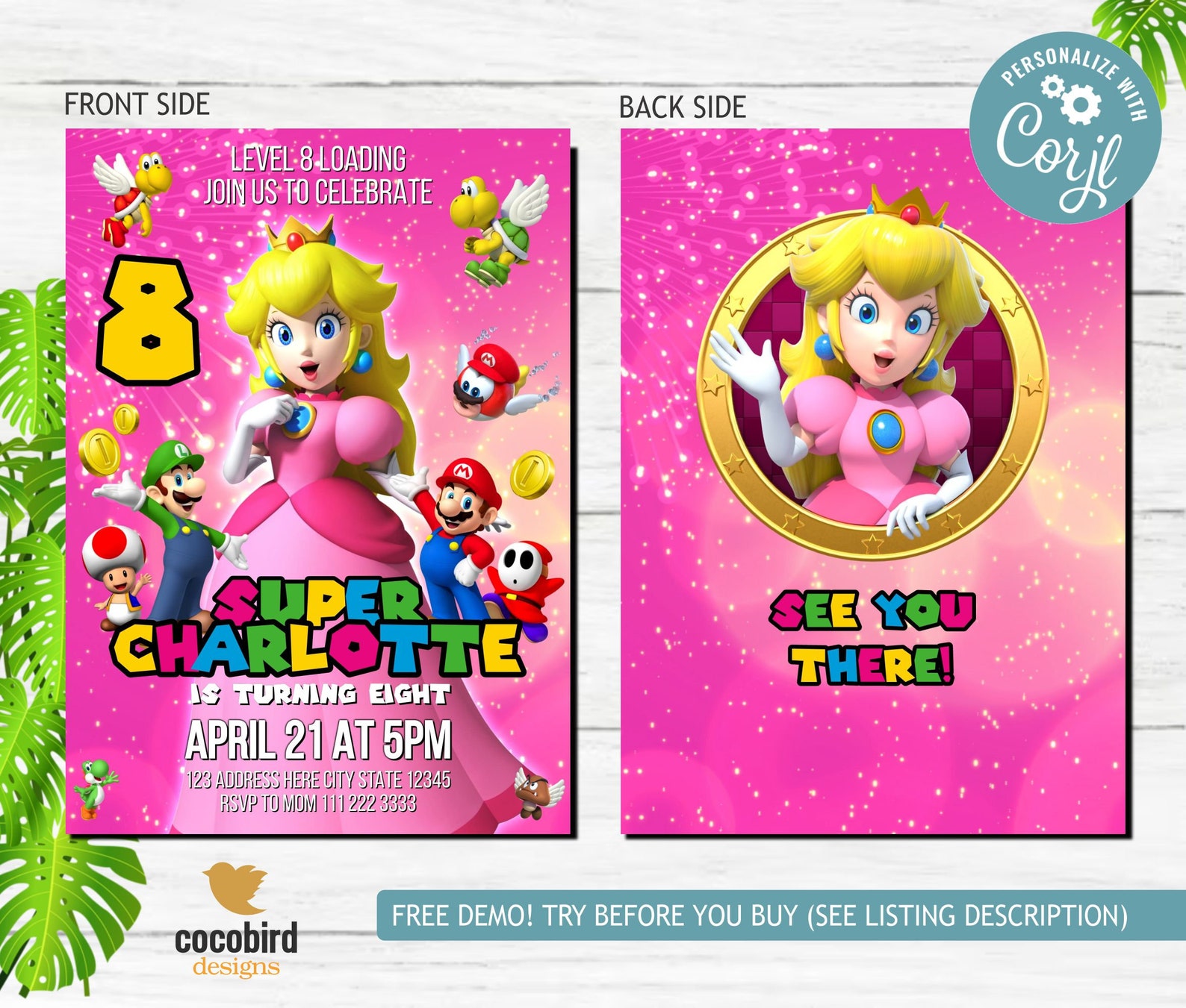 Invitación de cumpleaños de princesa Peach / invitación de princesa ...