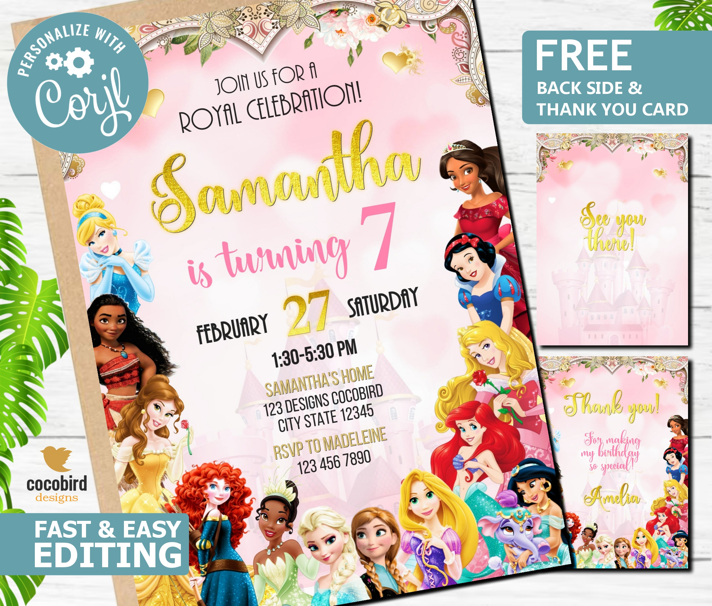Princess Invitation Card For 7th Princess Birthday Party 20 Sets