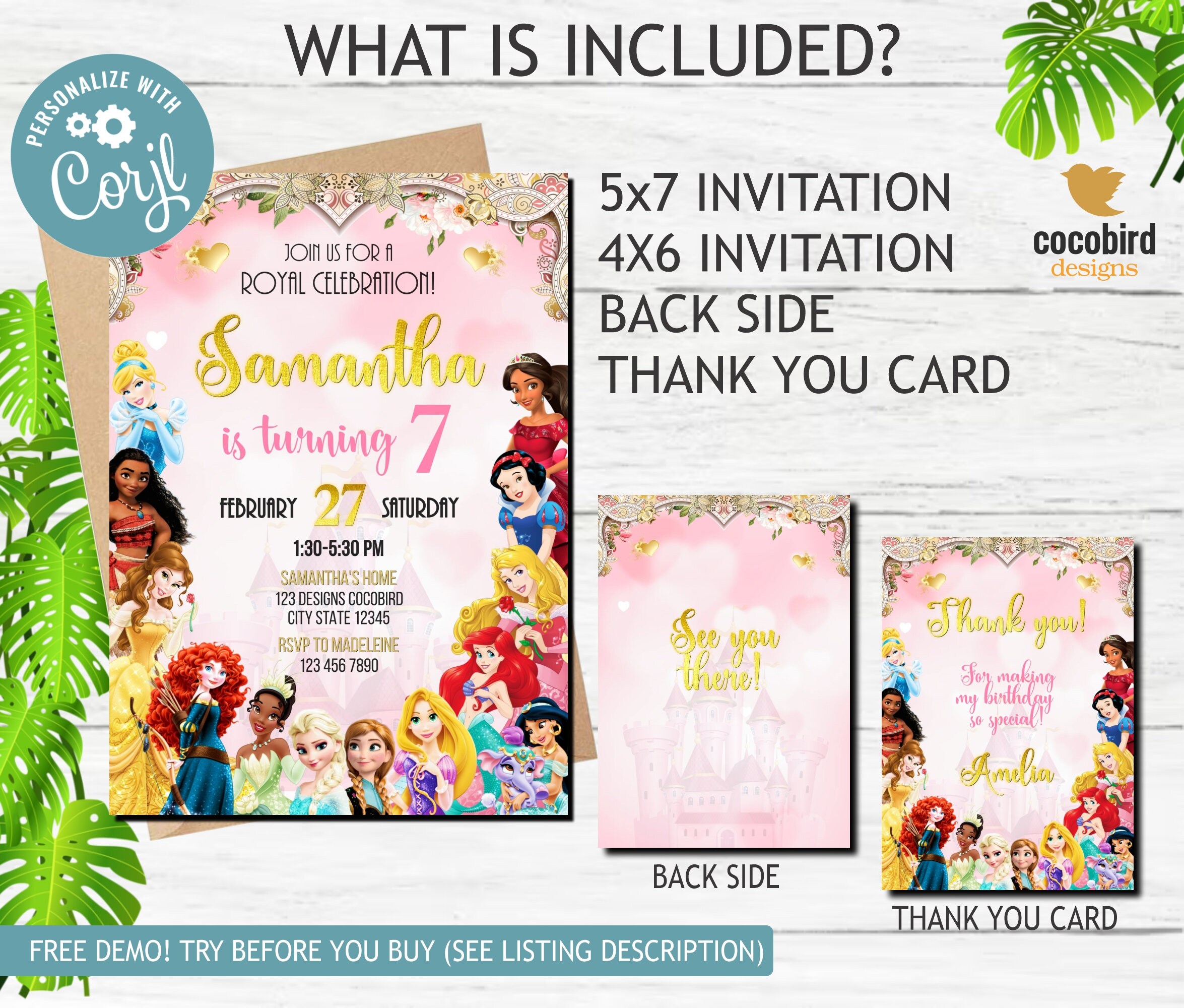 Princess 7th Birthday Invitation, Editable Template (digital Download ...
