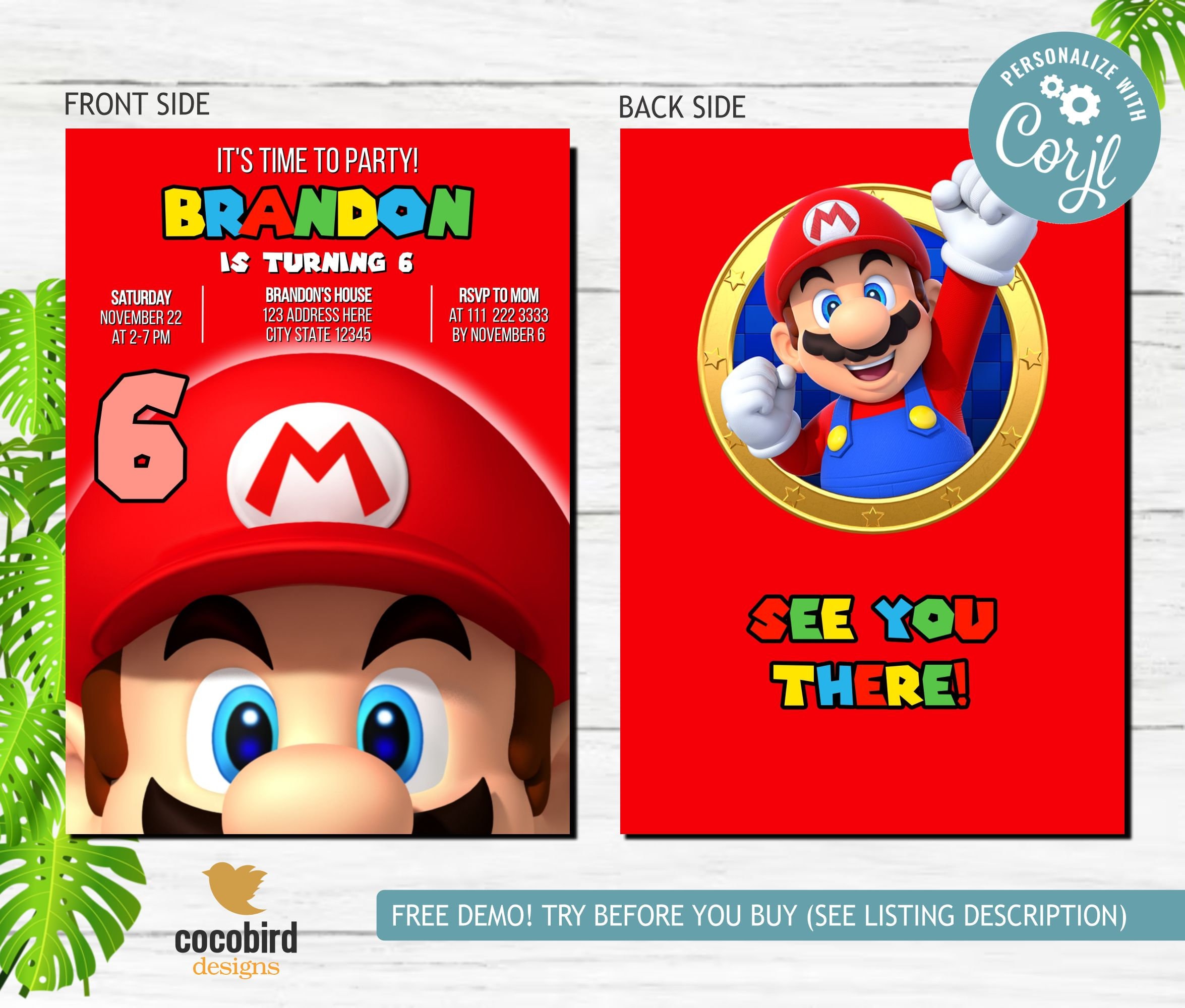 Invitación de Mario / Invitación de cumpleaños de Super Mario ...