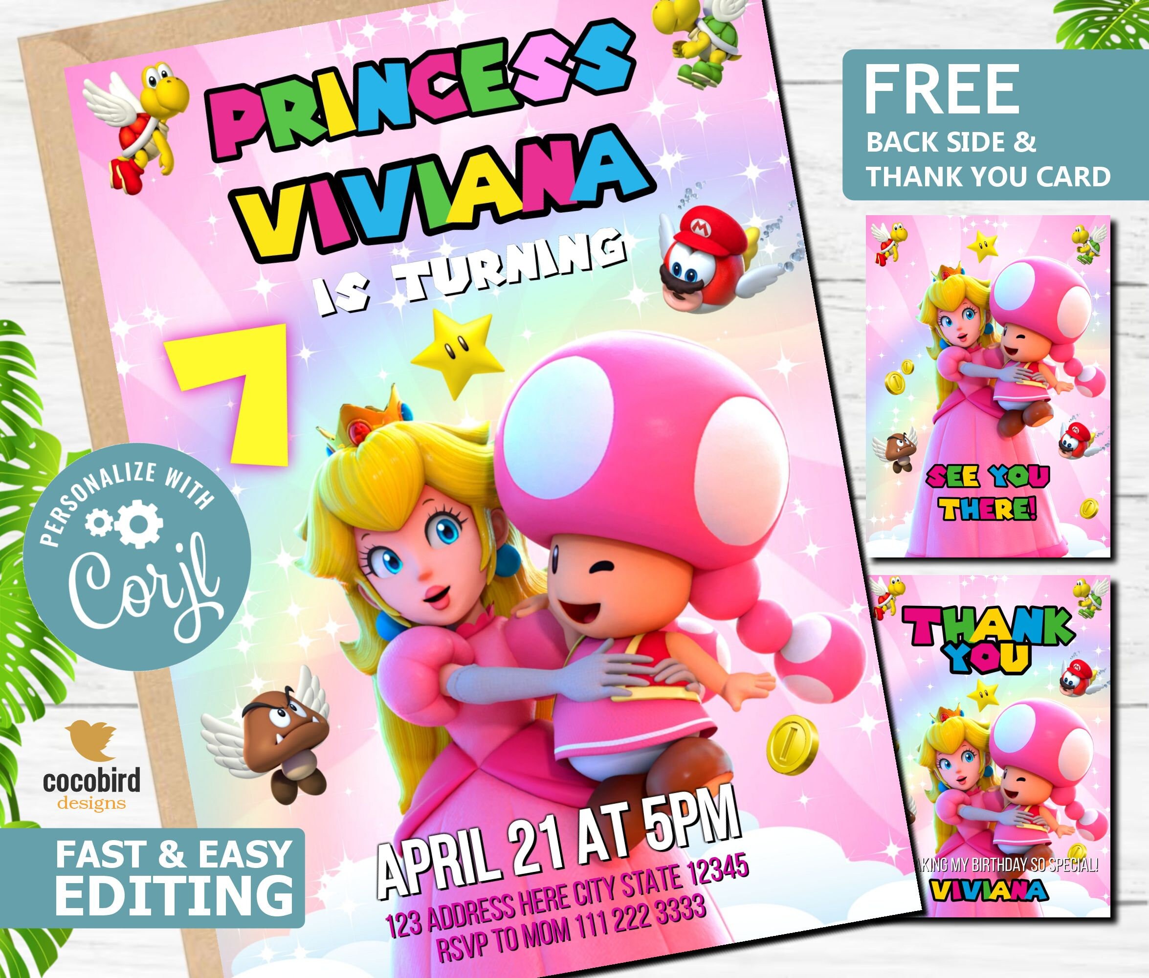 Princess Peach Birthday Invitation | Super Mario Princess Invitation | Princess Peach Birthday ...