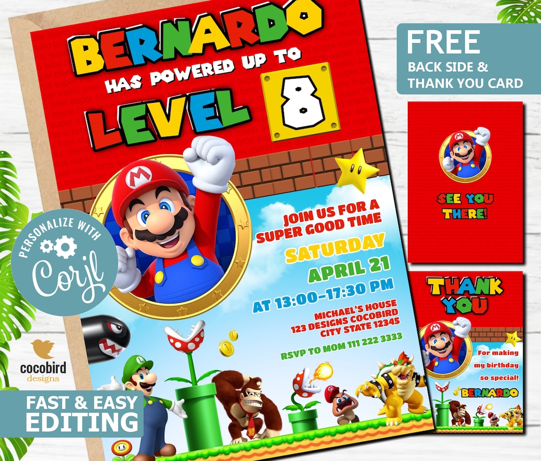 Super Mario Birthday Invitation | Super Mario Bros Instant Download ...