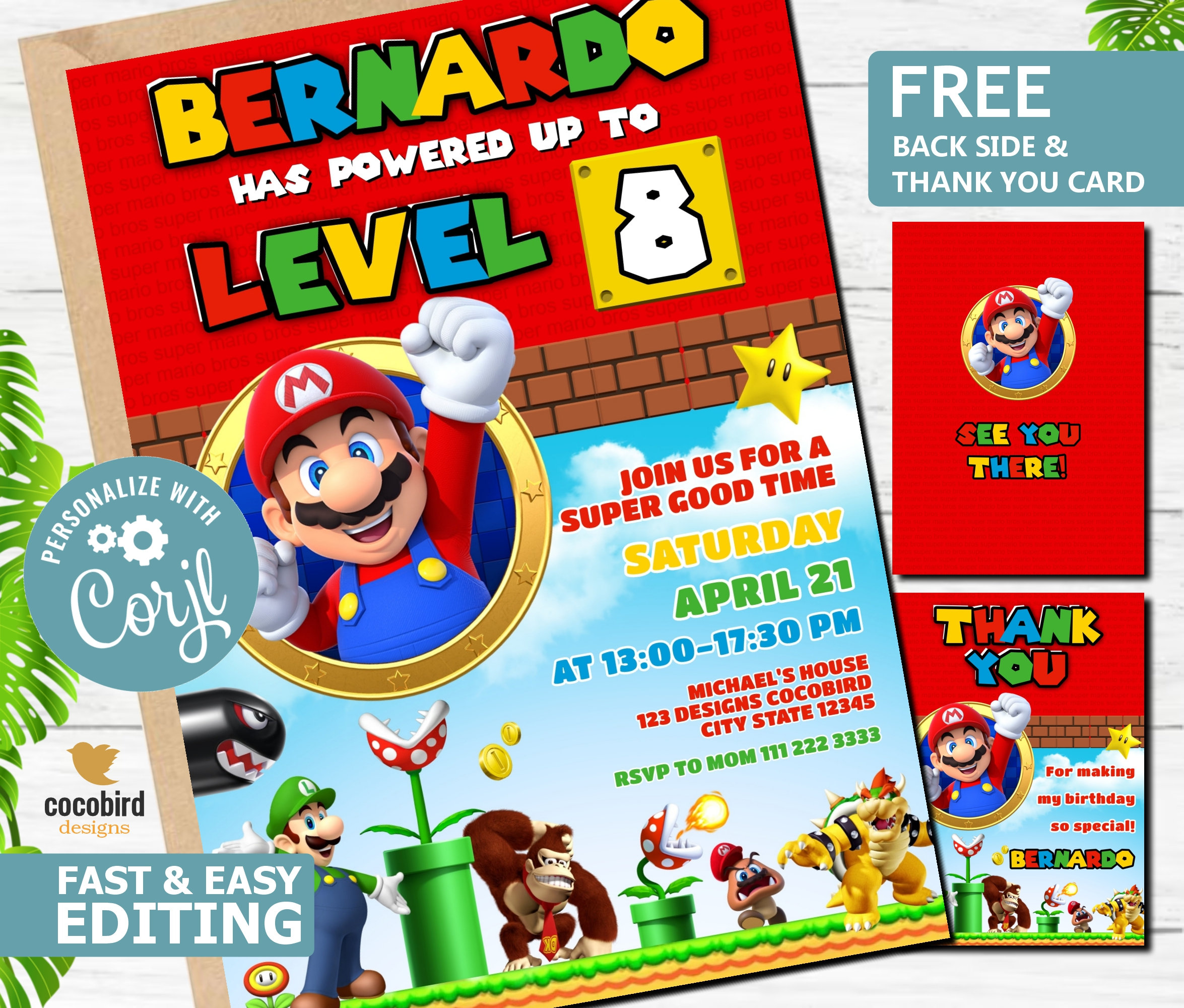 Super Mario Birthday Invitation | Super Mario Bros Instant Download ...
