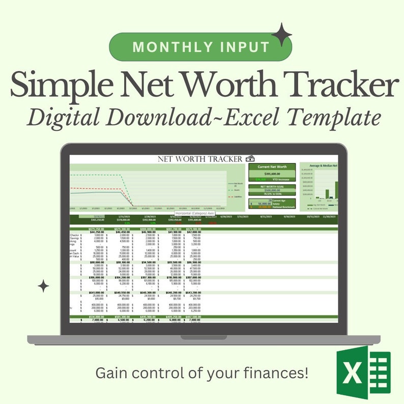 Net Worth Dashboard, Net Worth Tracker, Monthly Net Worth Tracker, FIRE Dashboard, Excel Net ...