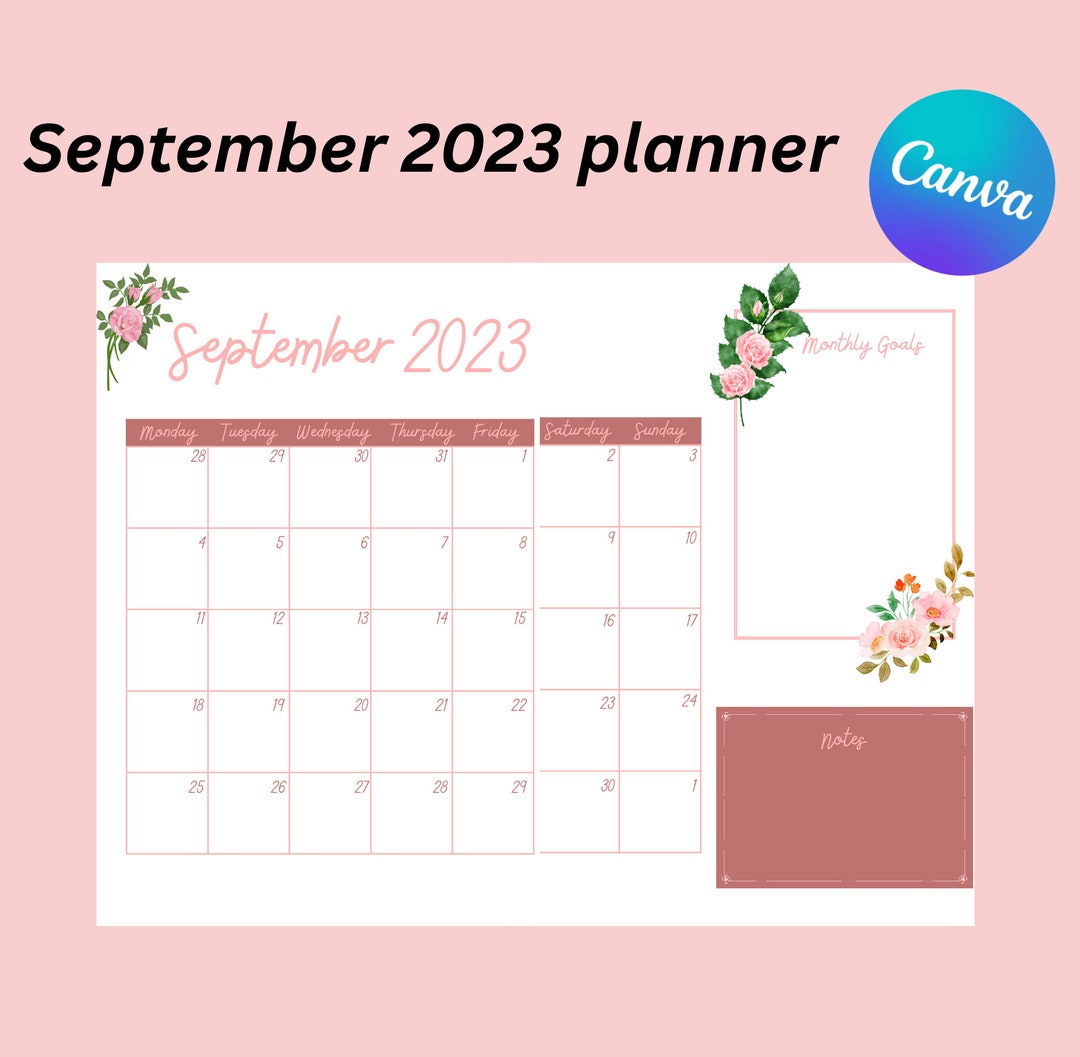 September 2023 Digital Monthly Planner, Customizable, Printable, Floral ...