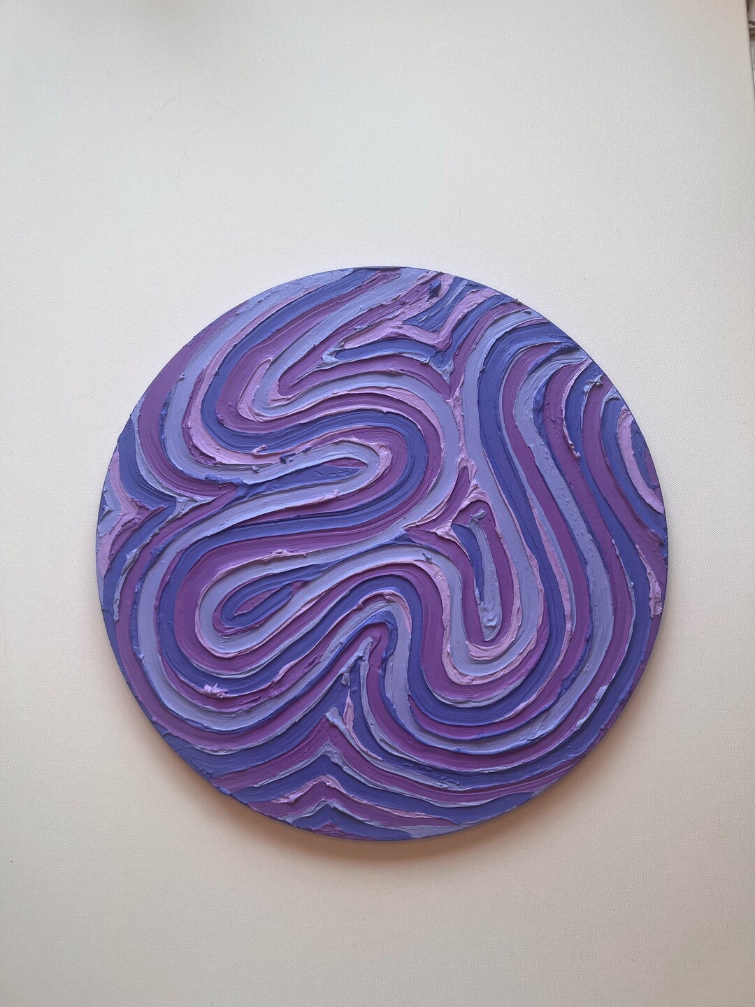 Abstract Groovy Textured Wall Art, Colorful Original Painting on Circle ...