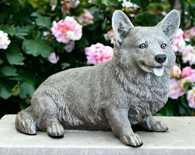Corgi Statue, Concrete Pembroke Welsh Corgi Dog Figure, Cement Garden ...