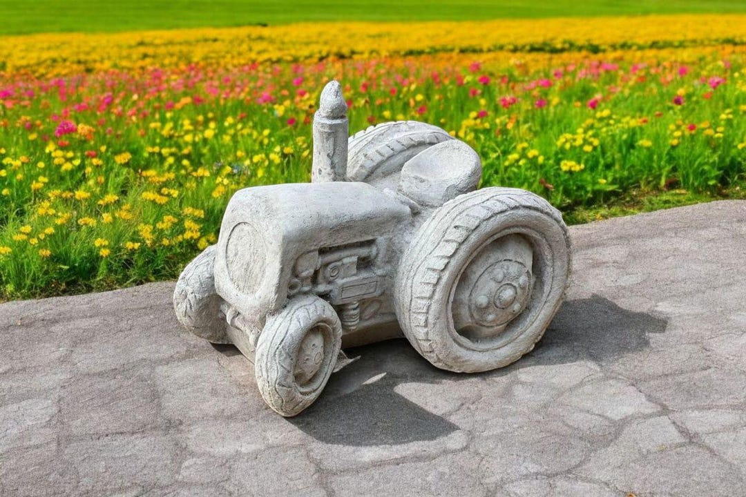 Tractor Statue Massive Car Statuary Farm Stone Decor Outdoor Tractor ...
