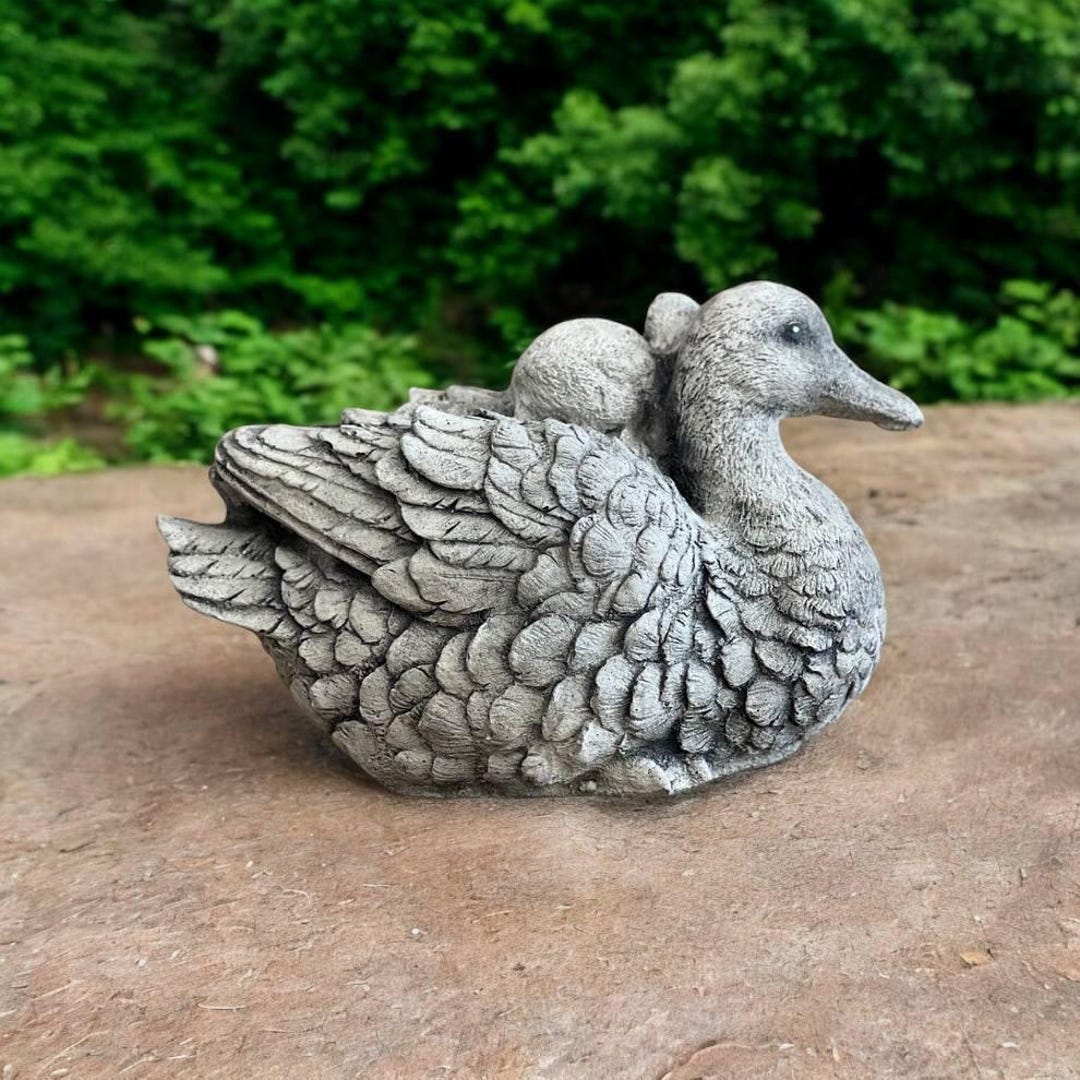 Duck With Duckling on Base Statue Detailed Duck Figure Concrete ...