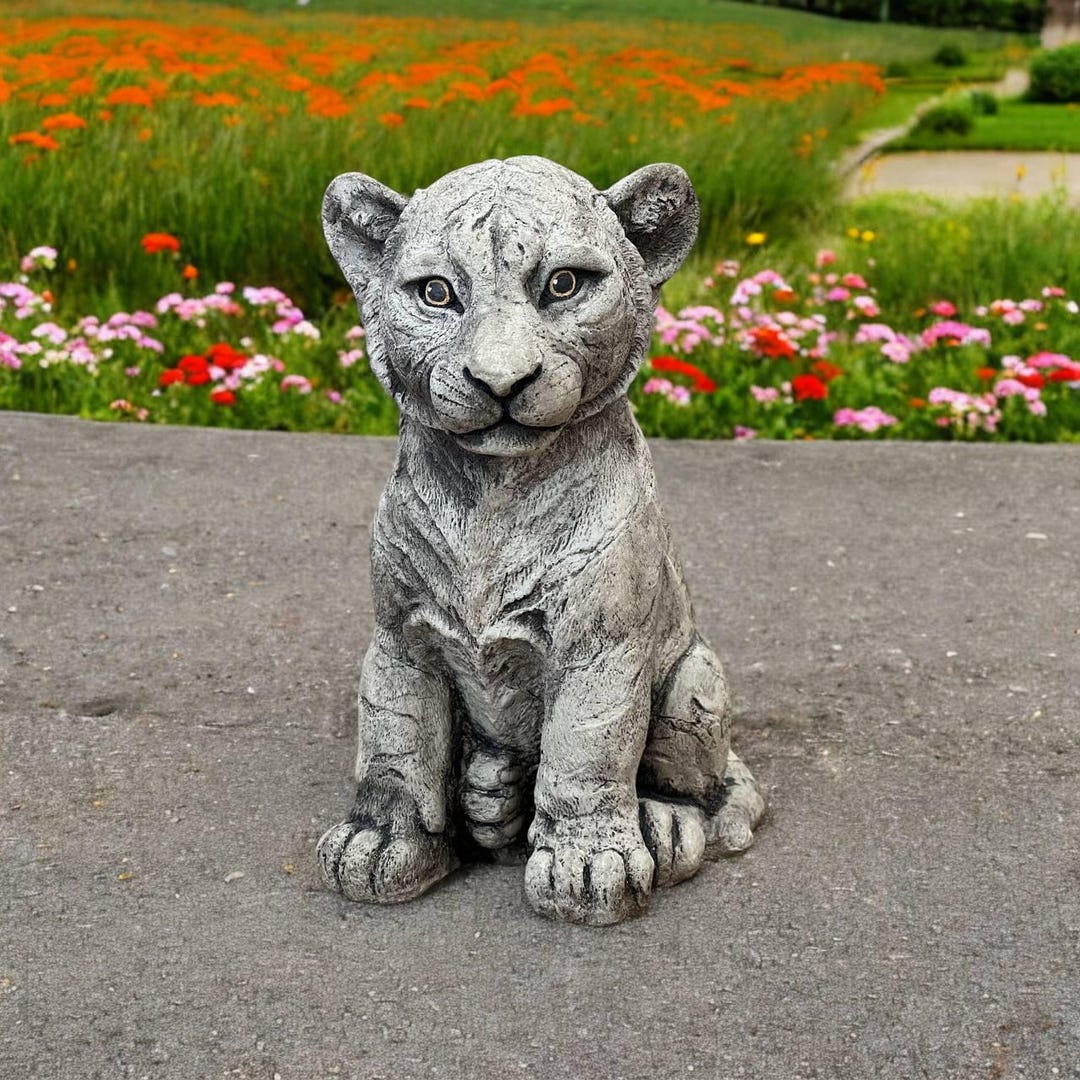 Sitting Tiger Cub Statue Concrete Tiger Figure Wild Animal Style ...