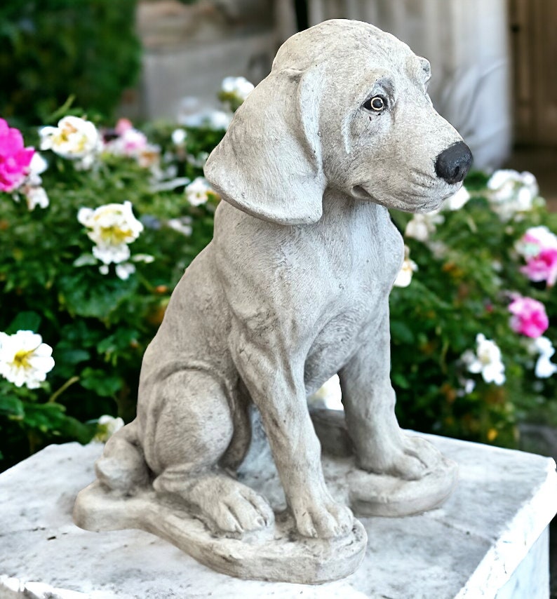 Garden Beagle Statue Stone Sitting Dog Figure Detailed Beagle Figurine ...