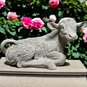 Detailed Calf Figure Concrete Cow Sculpture Yard Art Outdoor Figurine ...
