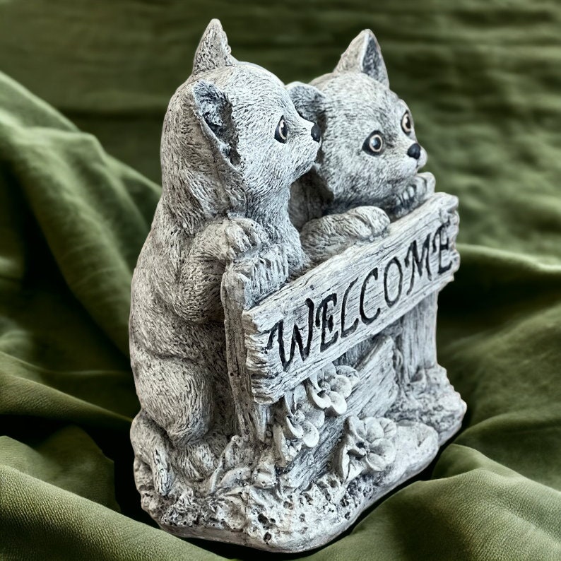 Concrete Welcome Sign With Two Kittens Outdoor Welcoming Cats - Etsy