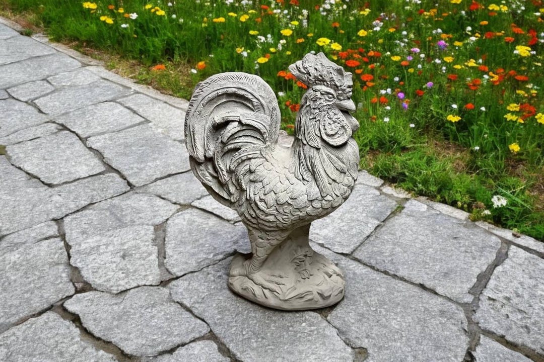 Concrete Rooster Figure Standing Realistic Farm Rooster Sculpture ...