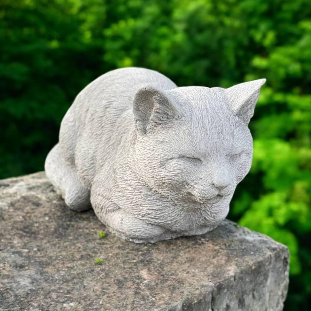 Crouching Kitten Sculpture Concrete Cat Figure Resting Cat Memorial ...