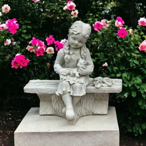 Jump Rope Jenny Statue Girl Sitting on Bench Sculpture Outdoor Gardeb ...