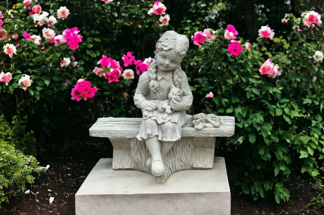 Jump Rope Jenny Statue Girl Sitting on Bench Sculpture Outdoor Gardeb ...