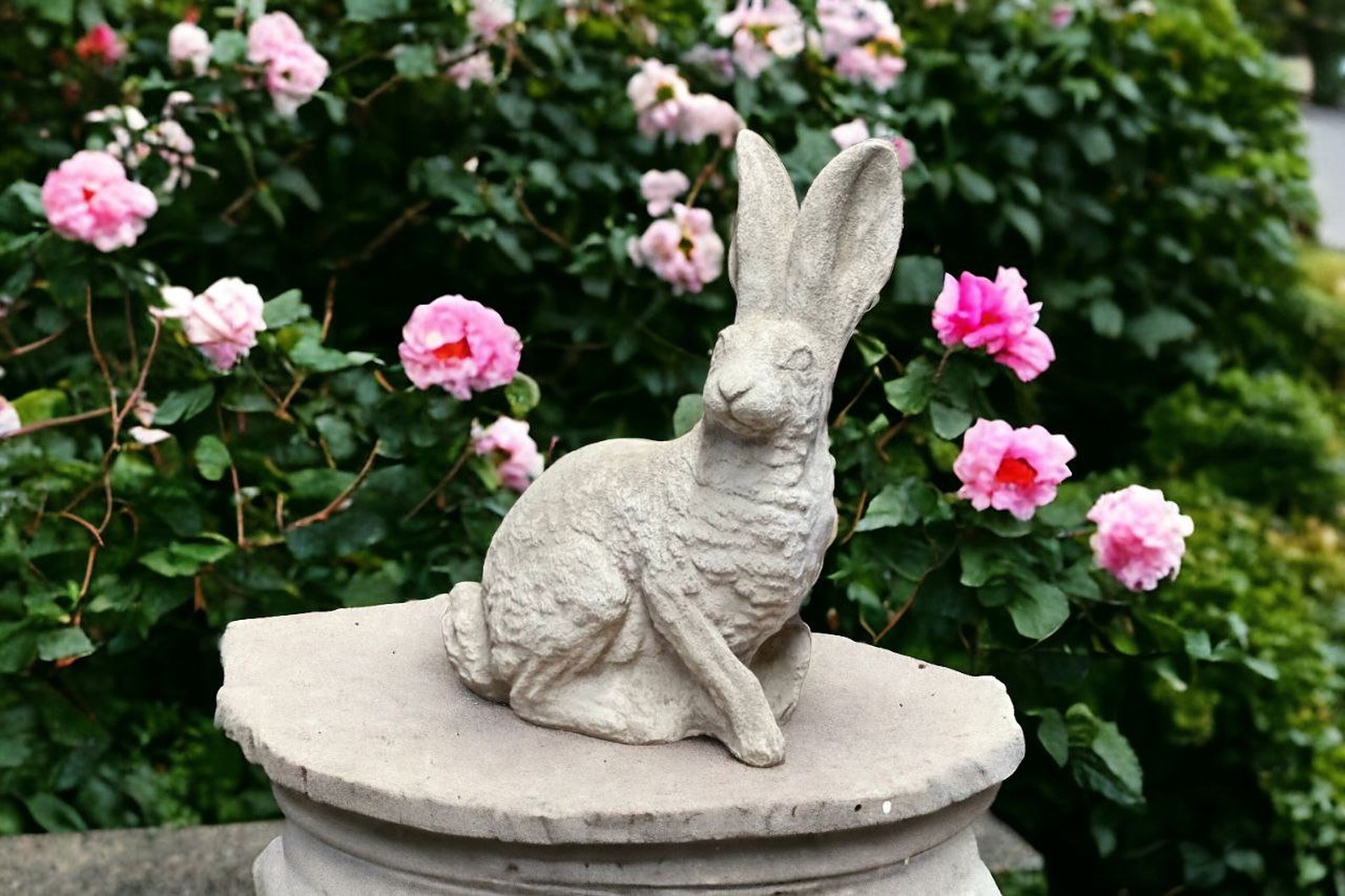 Standing Rabbit With Ears up Statue Stone Bunny Figure Detailed Garden ...