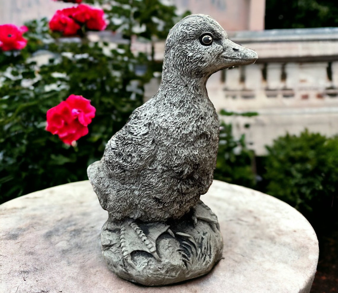 Detailed Duckling Garden Statue Concrete Duck on Base Figure Outdoor ...