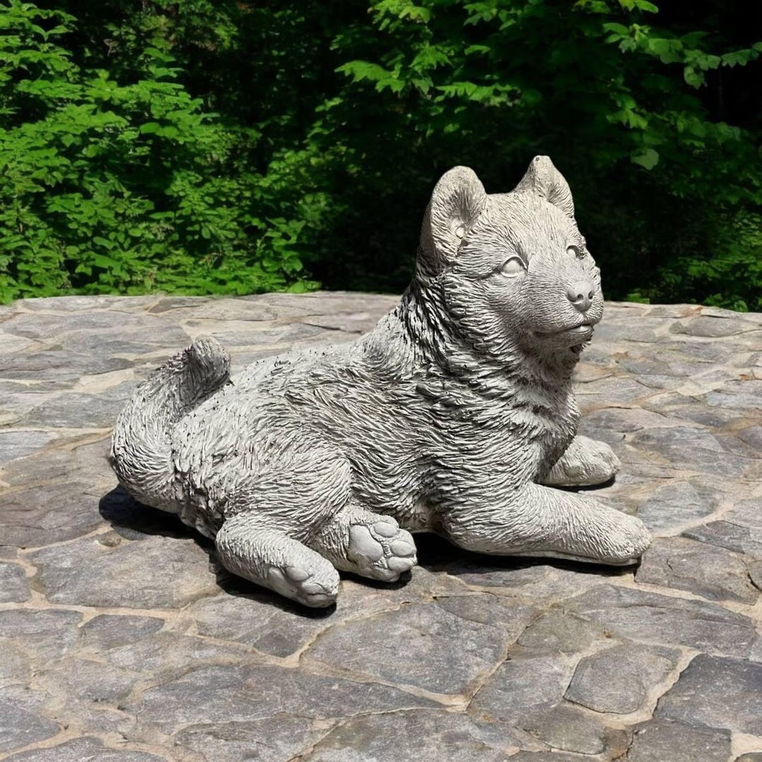 Siberian Husky Puppy Statue Stone Laying Siberian Husky Dog Sculpture ...