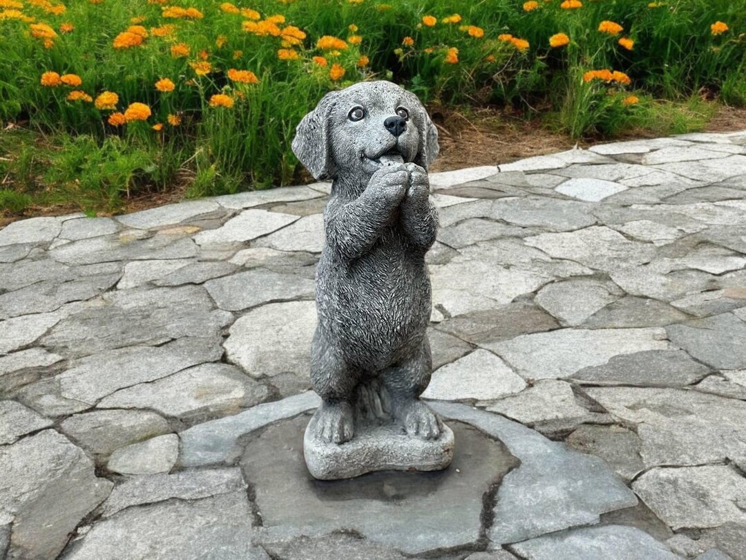 Puppy on Base Statue Stone Pet Grave Concrete Dog Figurine Begging ...