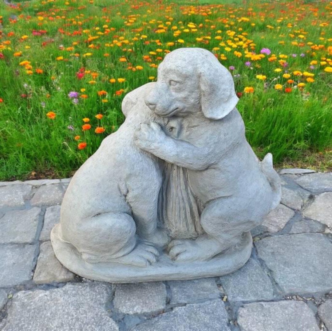Puppies Playful Statue Two Dogs on Base Figure Outdoor Garden Art ...