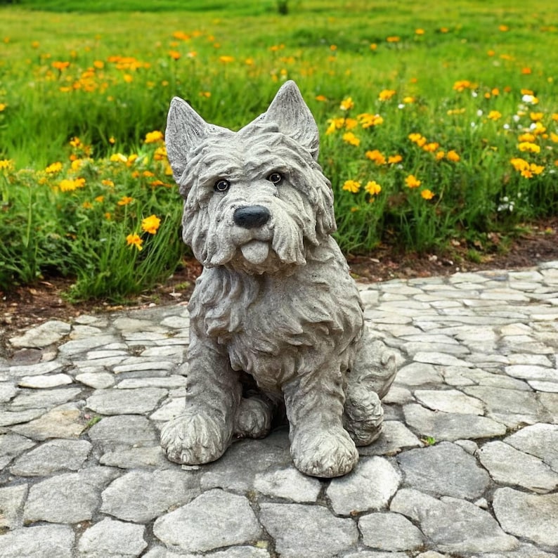 Scottie With Open Mouth Figure Sitting Scottie Dog Statue Concrete ...