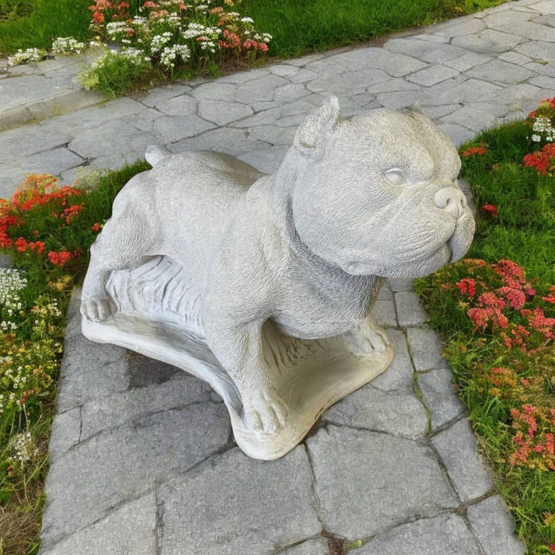Standing American Bully on Base Memorial Concrete American Bulldog ...